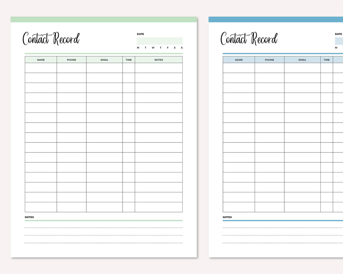 Printable Contact Record Contact Tracker Client Contact - Etsy