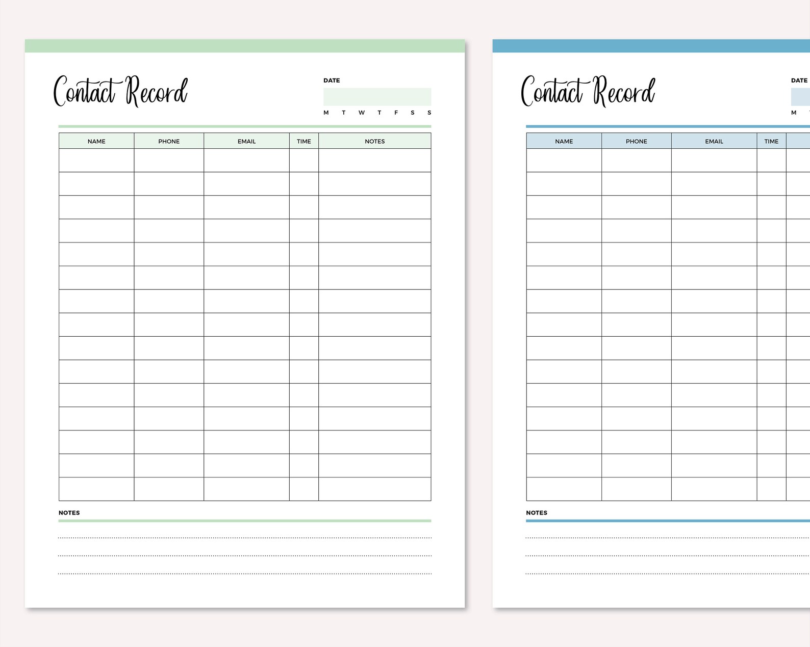 Printable Contact Record Contact Tracker Client Contact - Etsy