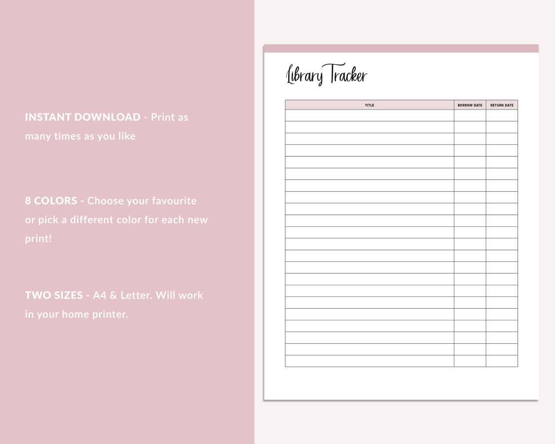 Printable Library Book Tracker Library Borrowing Planner | Etsy