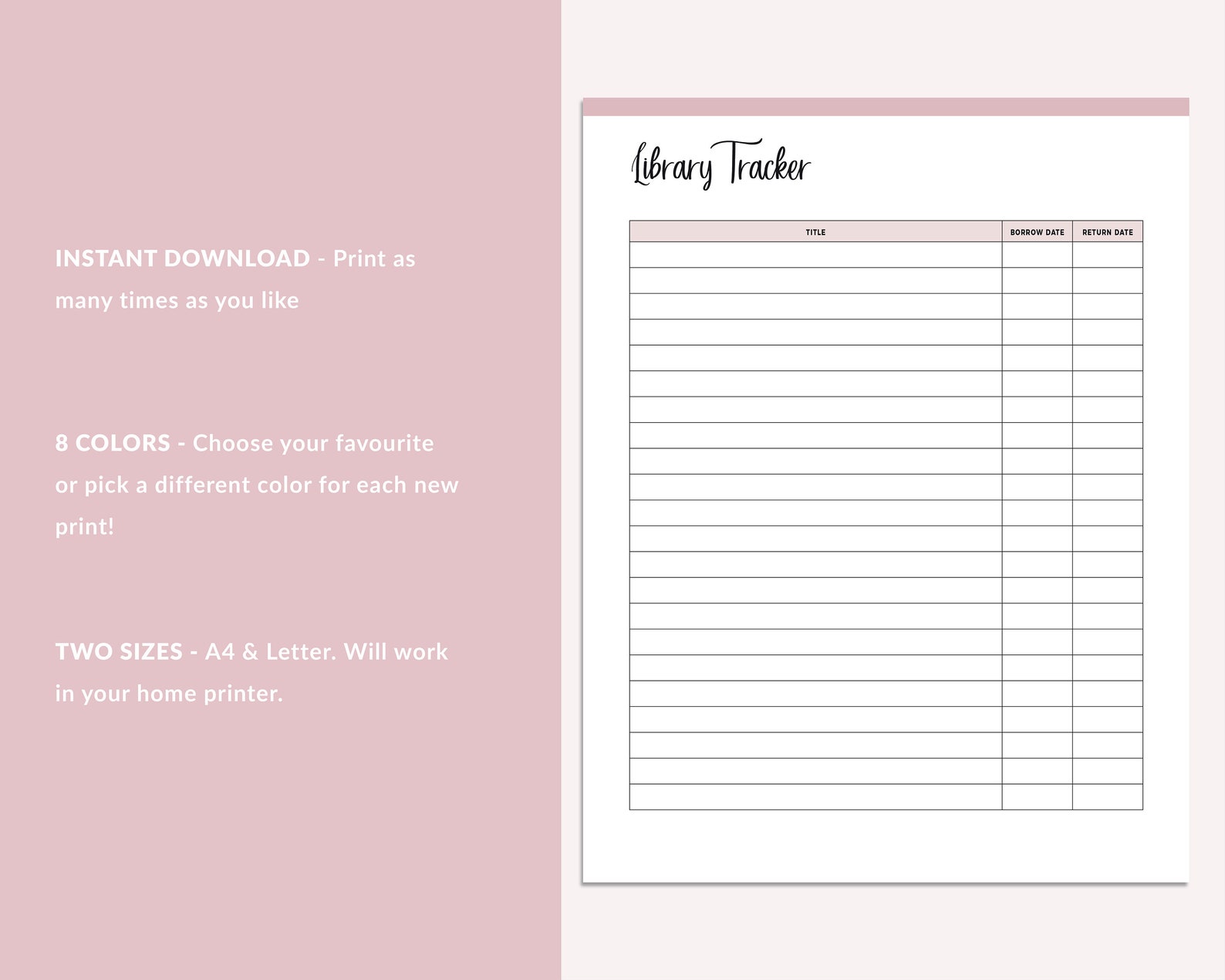 Printable Library Book Tracker, Library Borrowing Planner, Library ...