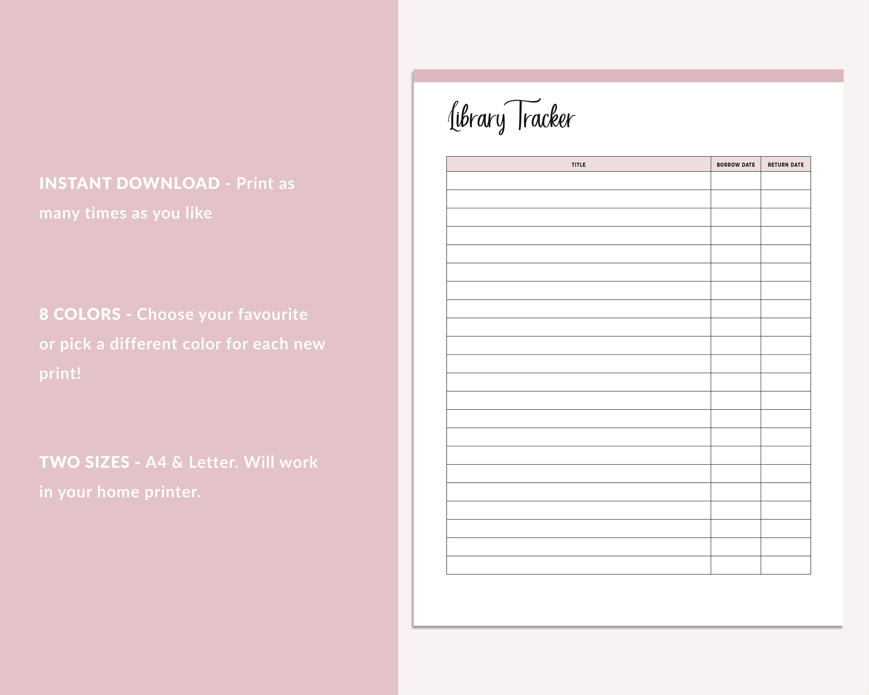 Printable Library Book Tracker Library Borrowing Planner - Etsy