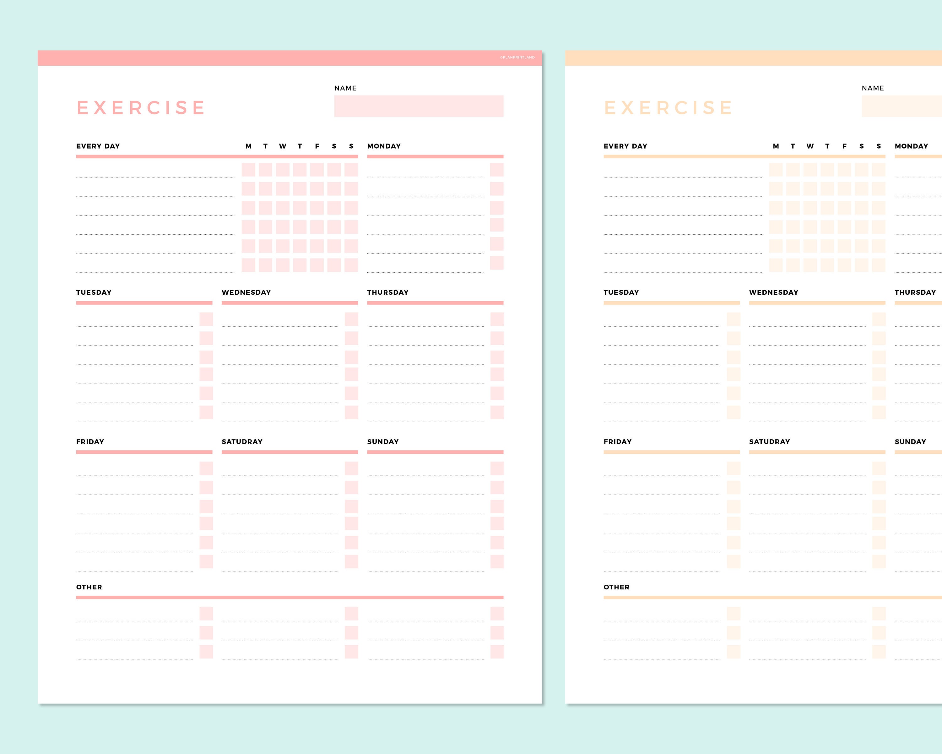 Editable Exercise Tracker Printable, Fillable Daily Exercise Checklist ...