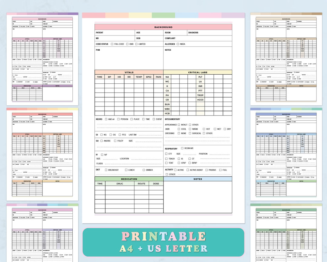 Printable Nursing Handoff Sheet, Nurse Report Sheet, ICU Report Sheet ...