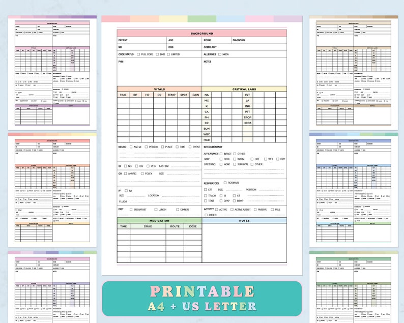 Printable Nursing Handoff Sheet, Nurse Report Sheet, ICU Report Sheet ...