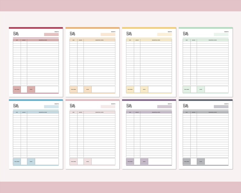 Printable Bill Payment Sheet Print at Home Monthly Bills | Etsy