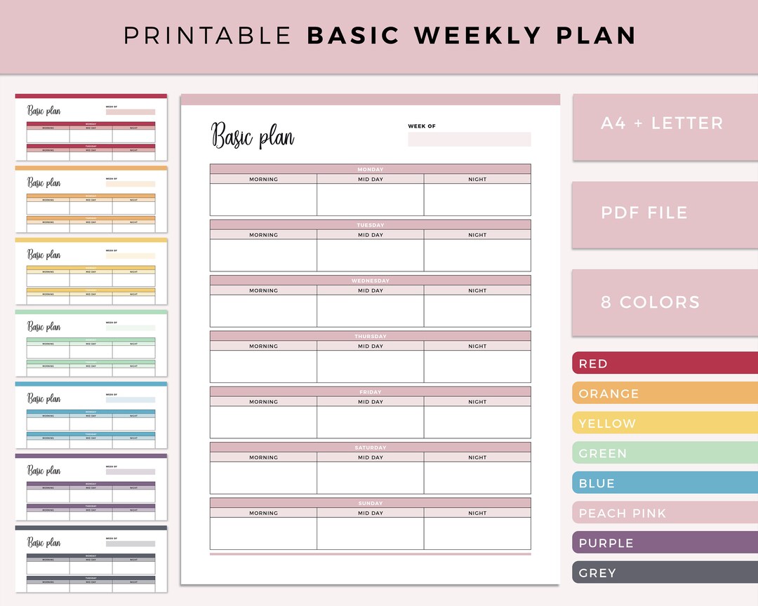 Printable Basic Weekly Planner, Simple Week Overview, Week Organizer ...