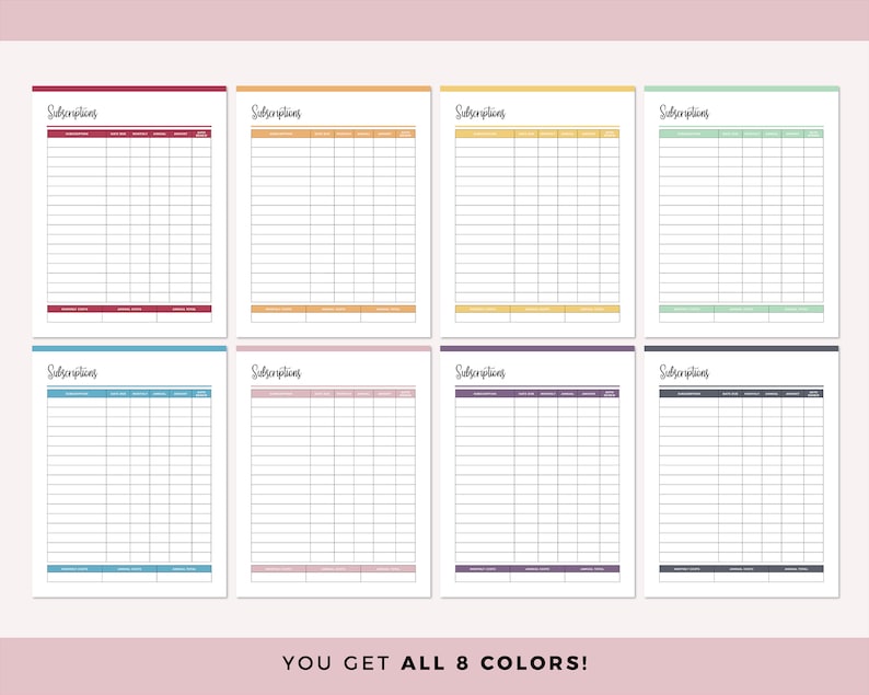 Printable Subscription Tracker, Membership Tracking, Monthly ...