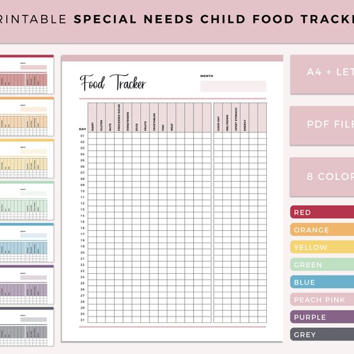 Printable Special Needs Food Tracker Food Log for Children - Etsy