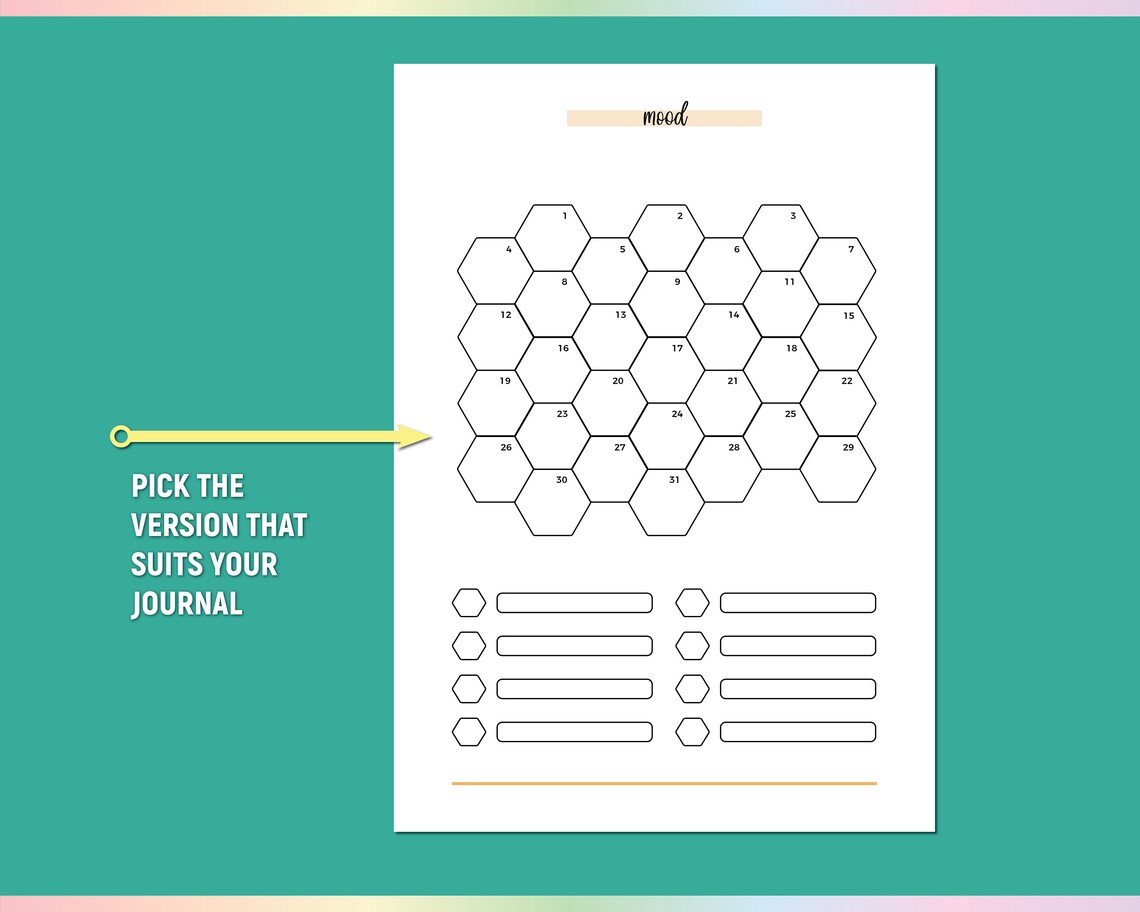 A5 Hexagonal Mood Tracker Journal, Printable Daily Mood Tracker, Mood ...