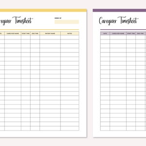 Printable Caregiver Timesheet, Home Health Care Time Sheet, Caregiver ...