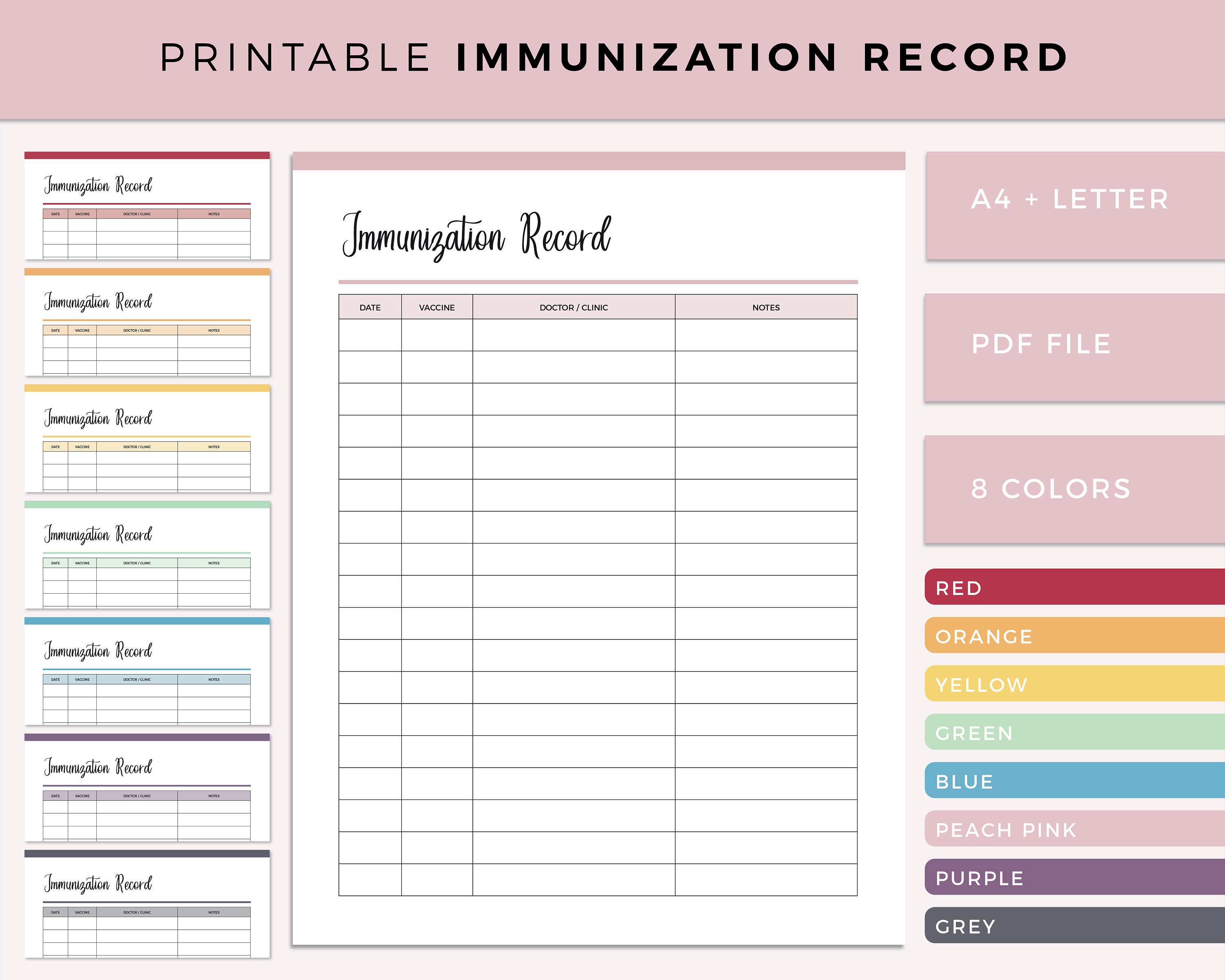 Printable Immunization, Immunisation Log for Kids, Vaccine Record ...