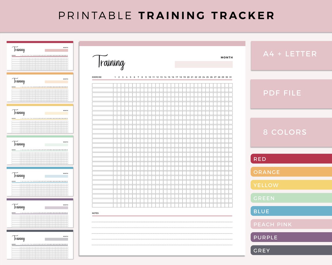 Printable Training Tracker, Print at Home Sports and Exercise Practice ...