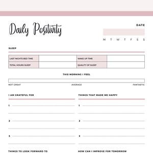 Printable Positivity Journal, Positive Thinking Planner, Gratitude ...