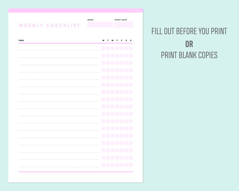 Editable Minimal Weekly Checklist Week Planner Weekly to Do - Etsy