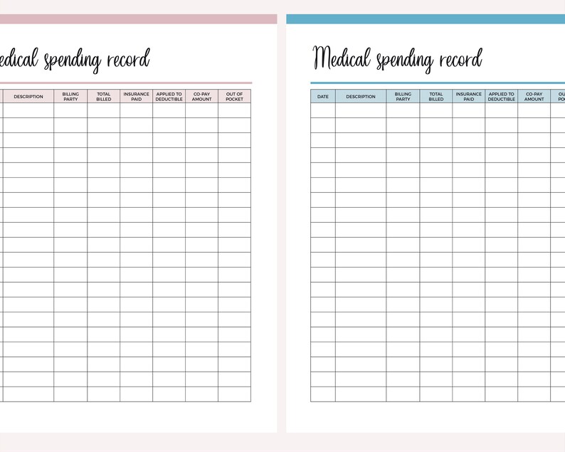 Printable Medical Spending Record Medical Finance Sheet | Etsy