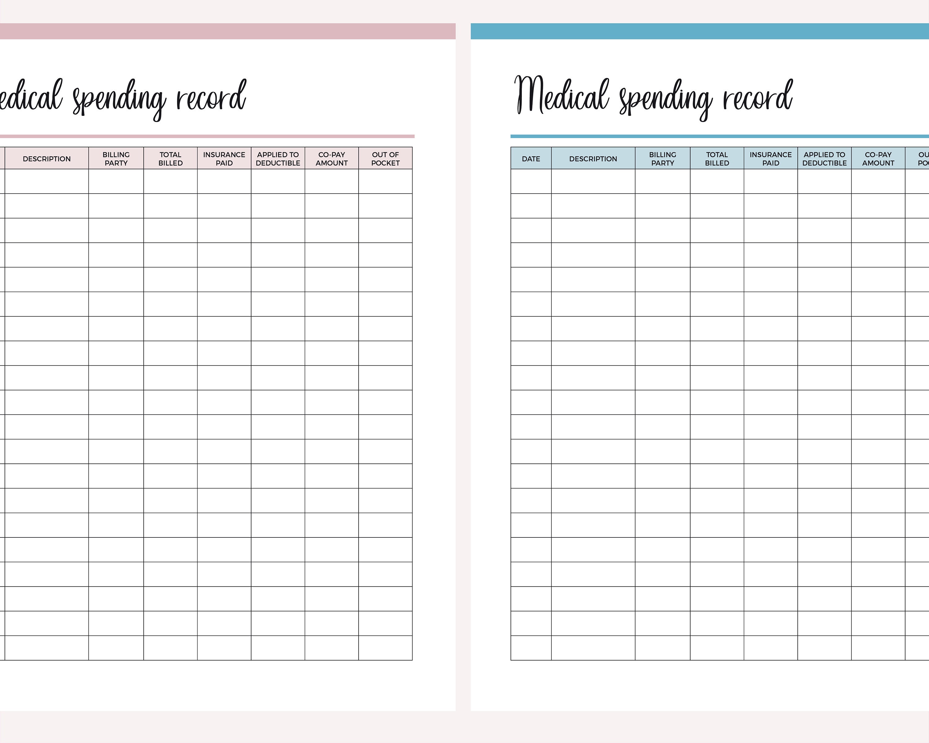 Printable Medical Spending Record Medical Finance Sheet - Etsy Canada