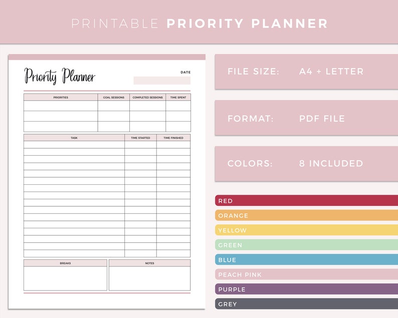 Printable Priority Planner Daily Life Journal Important Task | Etsy