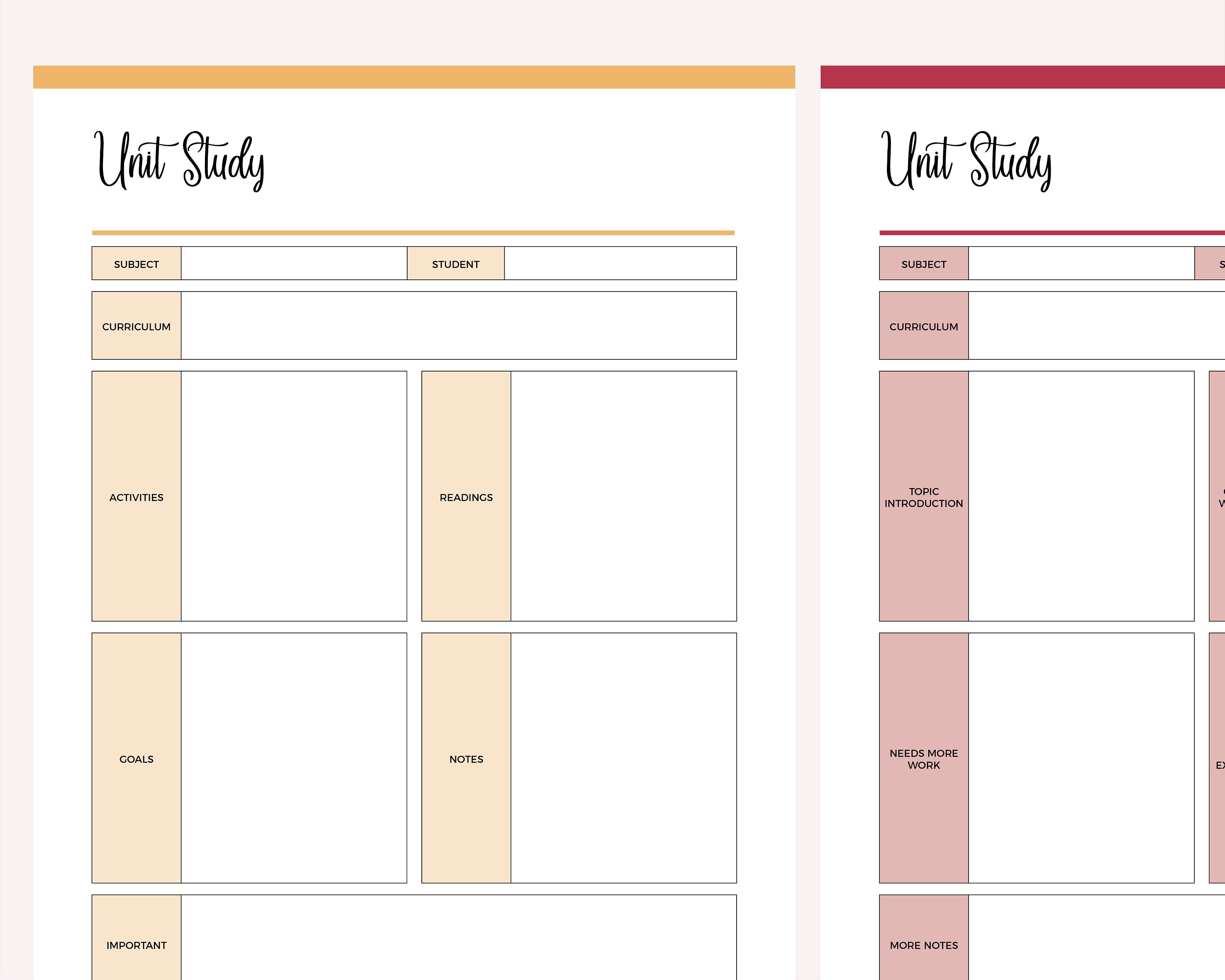 Homeschool Unit Study Planner Printable, Unit Study Template for ...