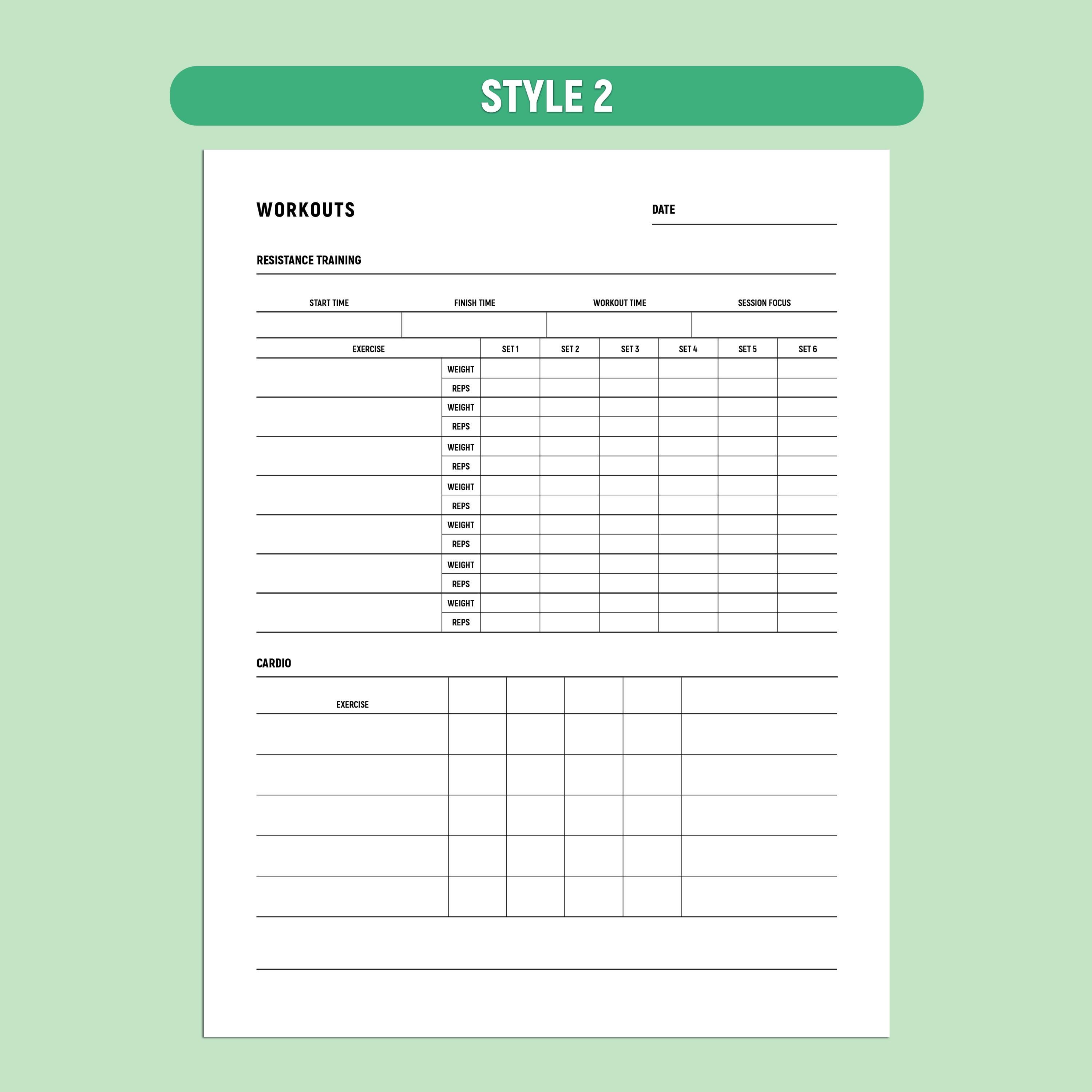 Workout Tracker Template - Printable Exercise Planner - Daily Fitness ...
