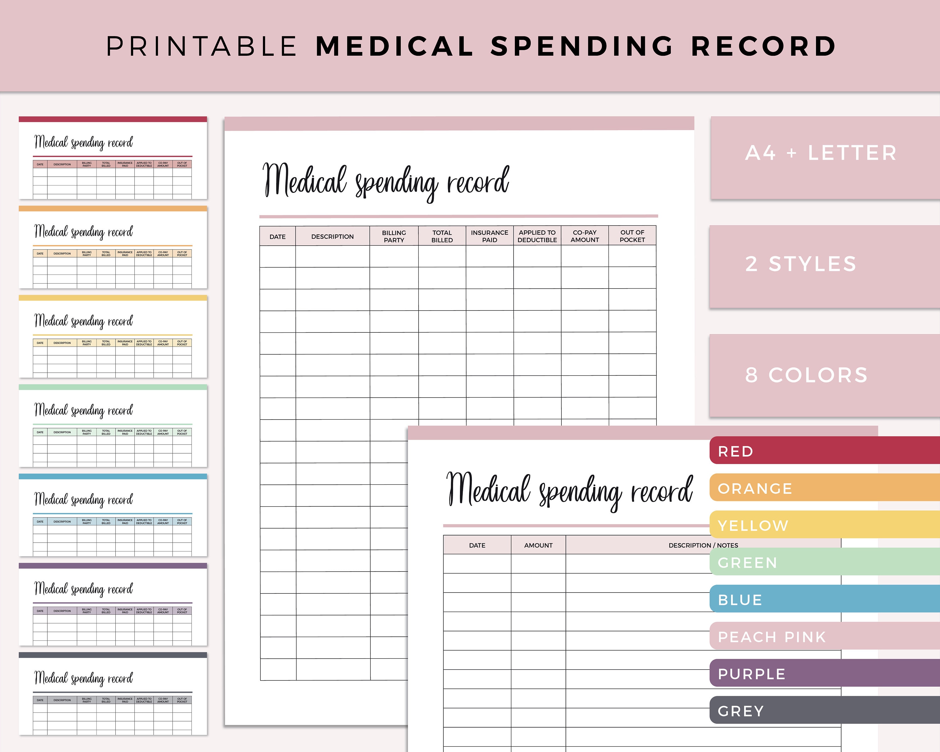 Printable Medical Spending Record Medical Finance Sheet - Etsy