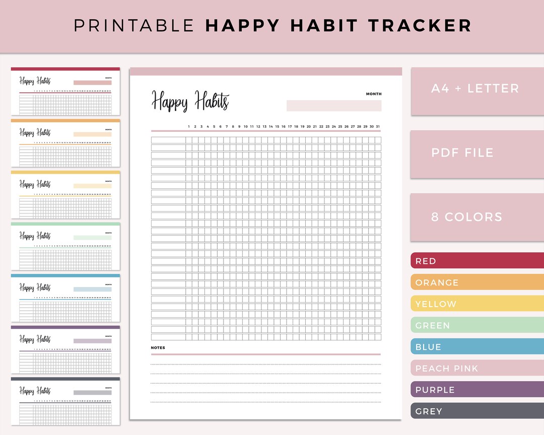 Printable Happy Habit Tracker, Habit Tracking, Happiness Log ...