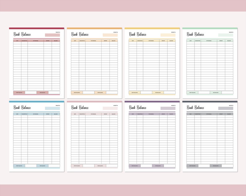 Printable Bank Balance Sheet Savings Tracker Banking Record - Etsy