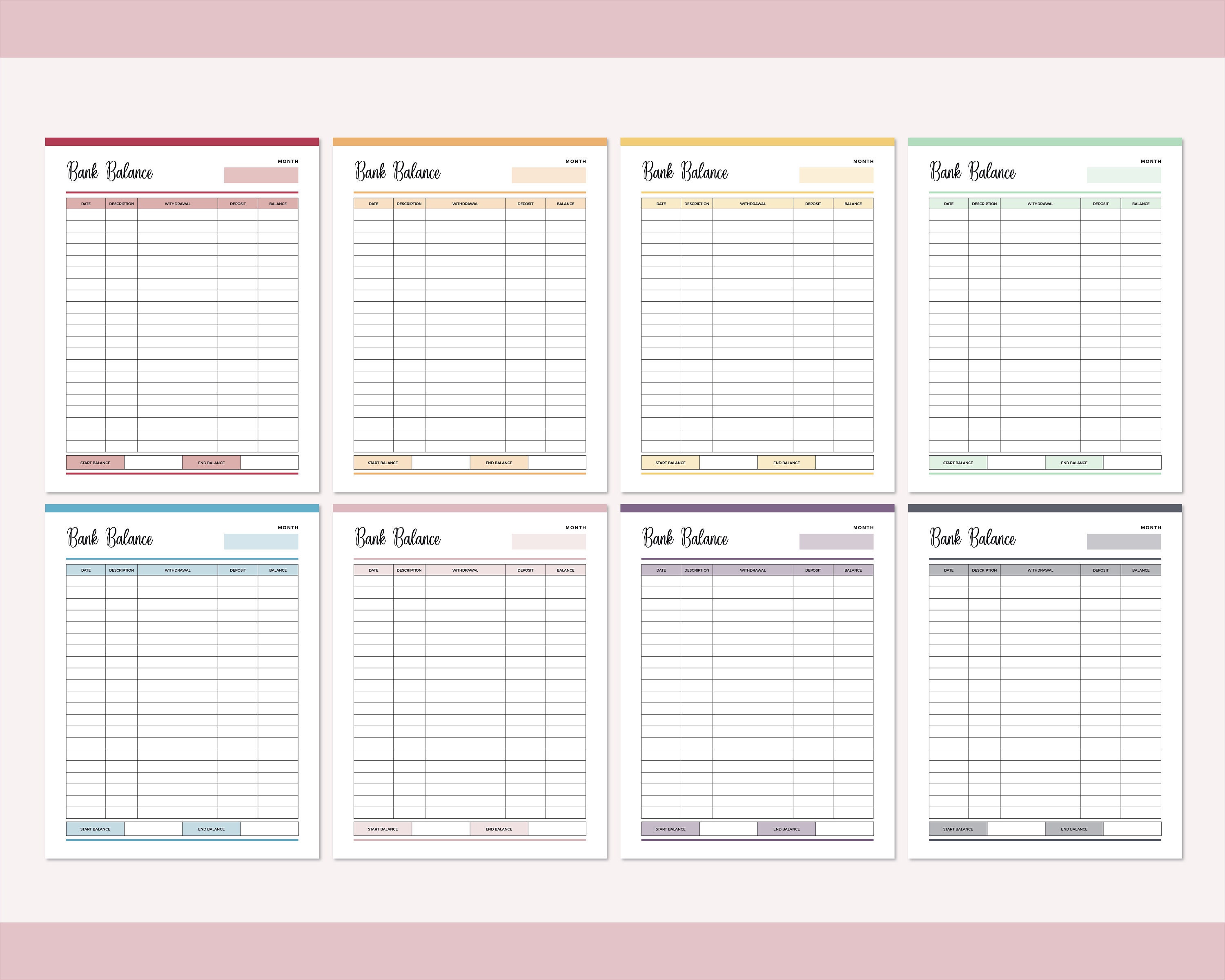 Printable Bank Balance Sheet Savings Tracker Banking Record | Etsy India