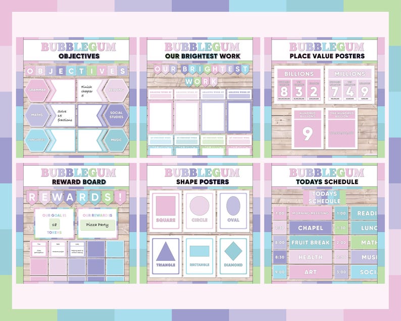 Pink, Blue Purple Classroom Decor Bundle - Teacher Decorations ...