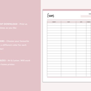 Printable Exam Tracker, Print at Home Assessment Tracking Sheet ...