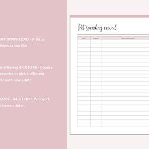 Printable Pet Spending Record, Dog Finance, Pet Finance, Pet Expense ...