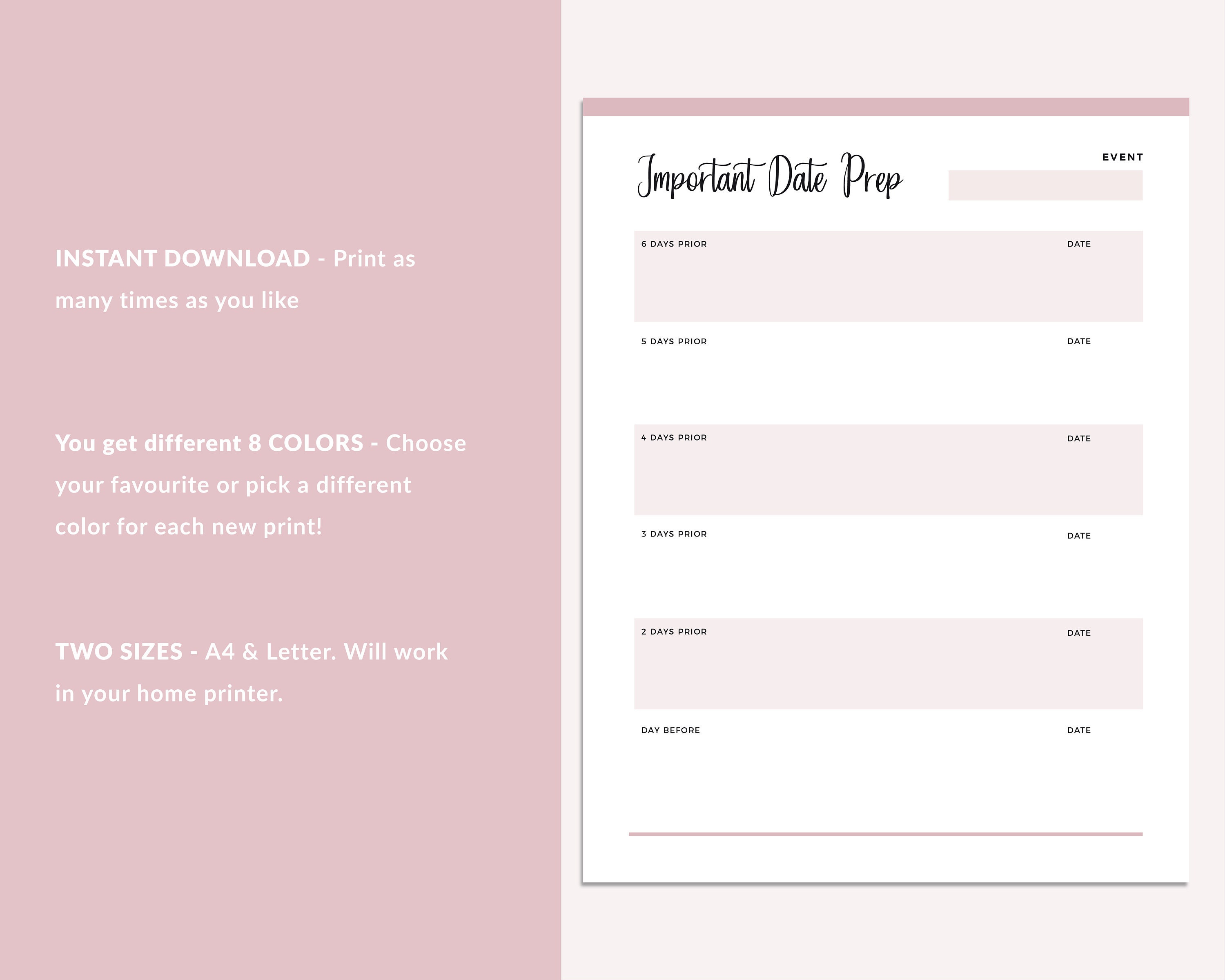 Printable Important Date Preparation, Week Planner, Week Outline, Exam ...
