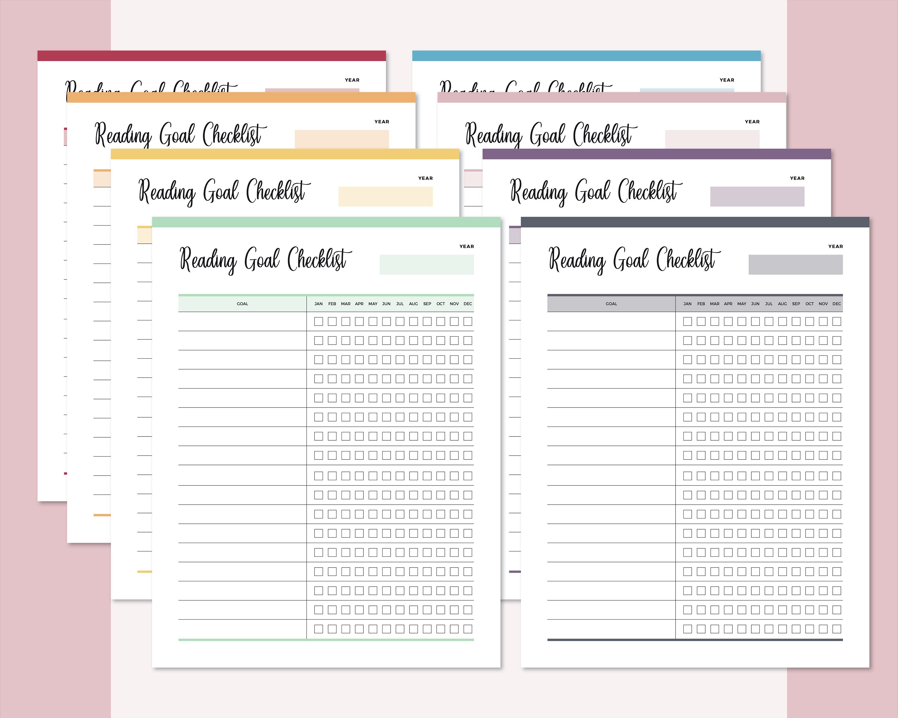 Reading Goal Checklist Printable, Monthly Reading Goals, Book Lover ...