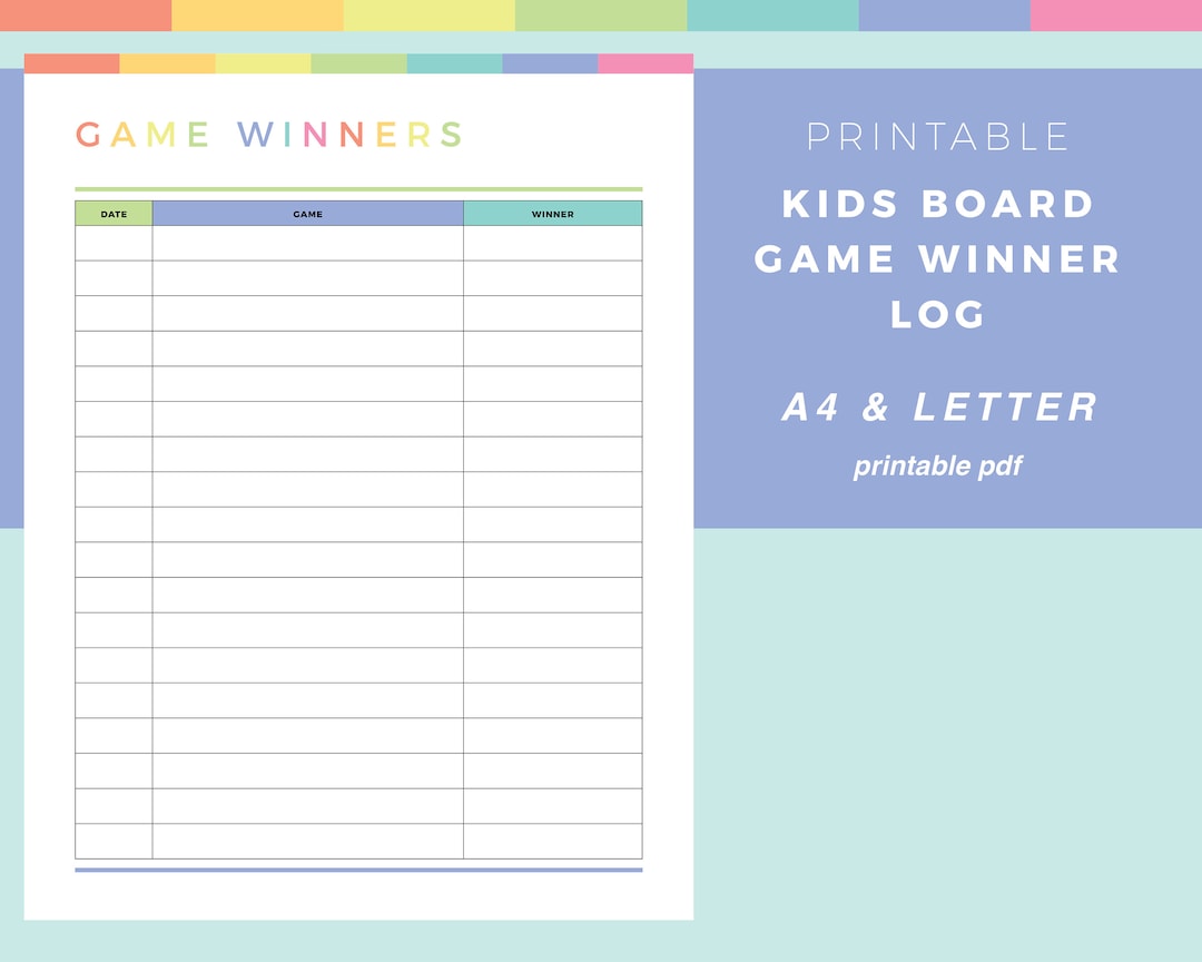 Printable Board Game Winner Tracker, Game Tracking Log, Games Night ...