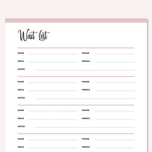 Printable Wait List, Business Contact List, MLM Waitlist, Client Wait ...