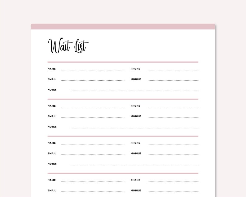Printable Wait List Business Contact List MLM Waitlist - Etsy