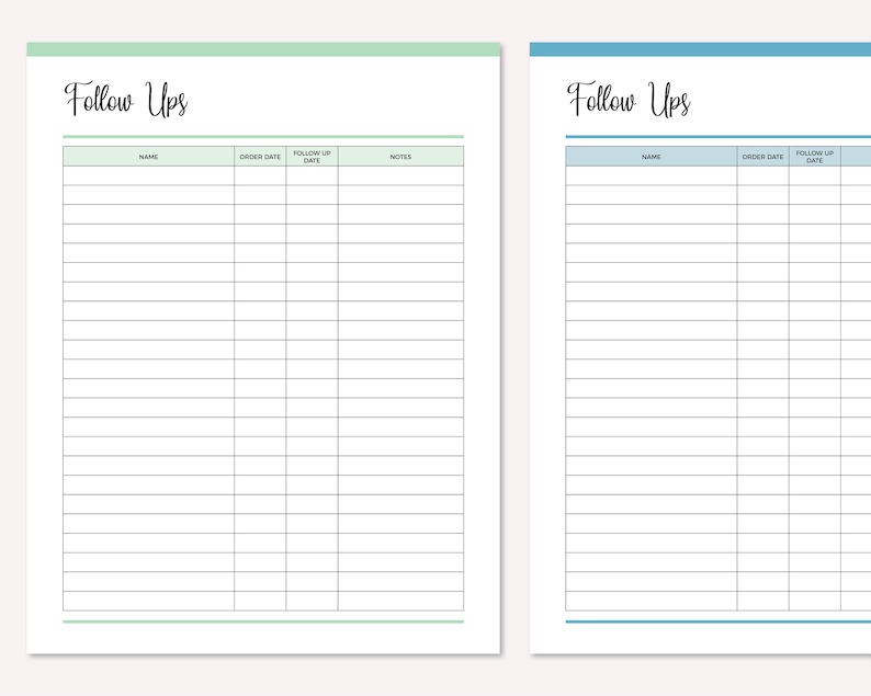 Printable Follow up Sheet, Business Follow Ups, Small Business Customer ...