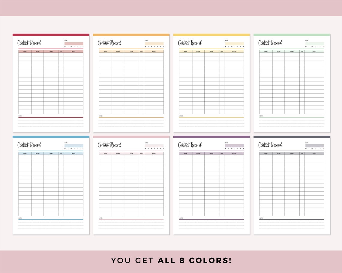 Printable Contact Record Contact Tracker Client Contact - Etsy