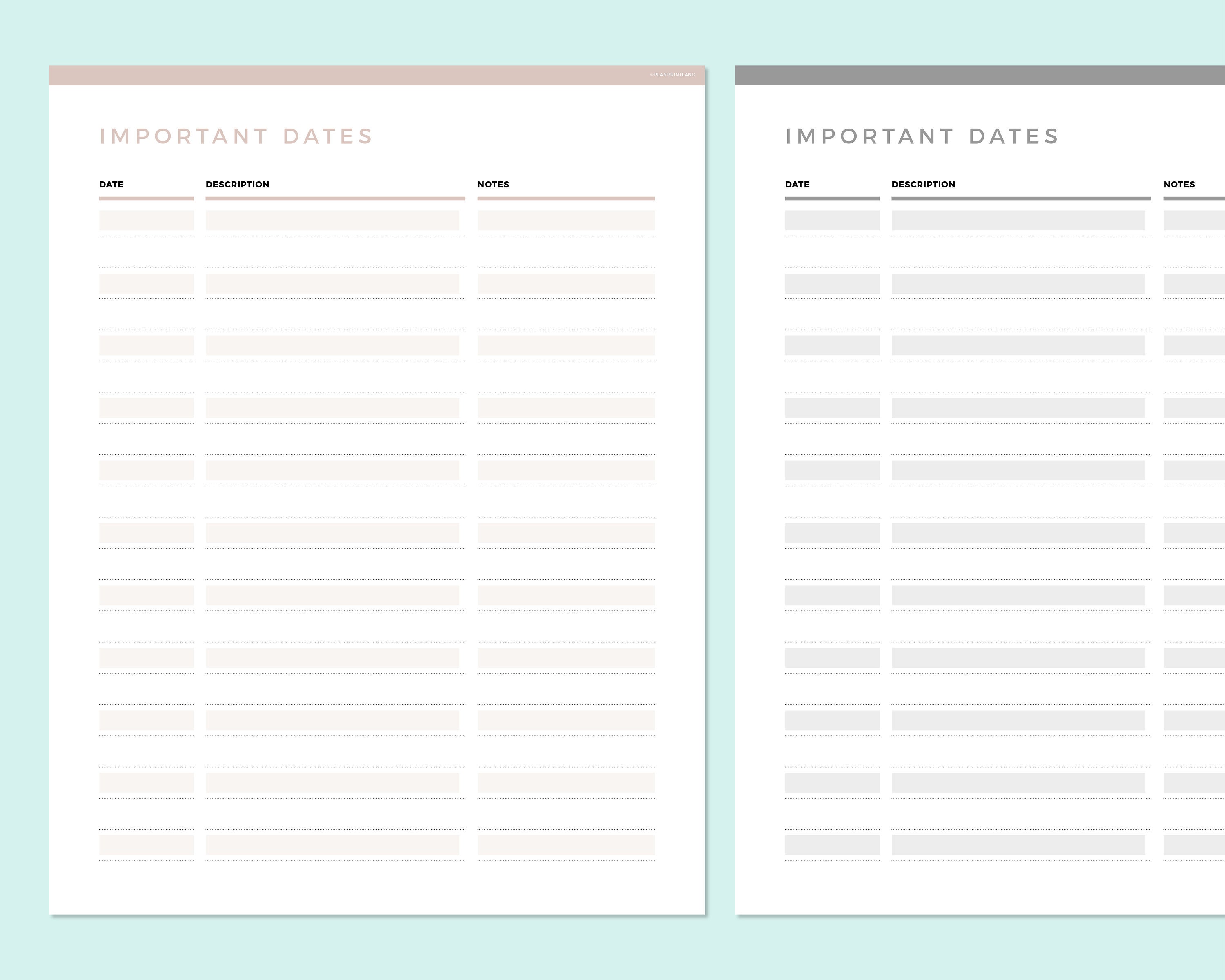 Editable Important Dates Tracker Printable Fillable Important - Etsy