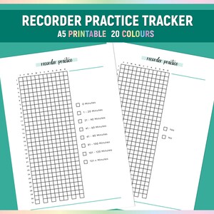 A5 Recorder Practice Tracker, Printable Recorder Training Journal ...
