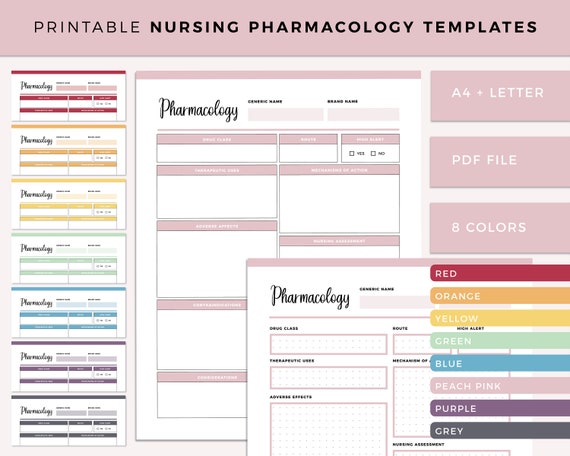 Printable Pharmacology Template for Nursing Student Student - Etsy