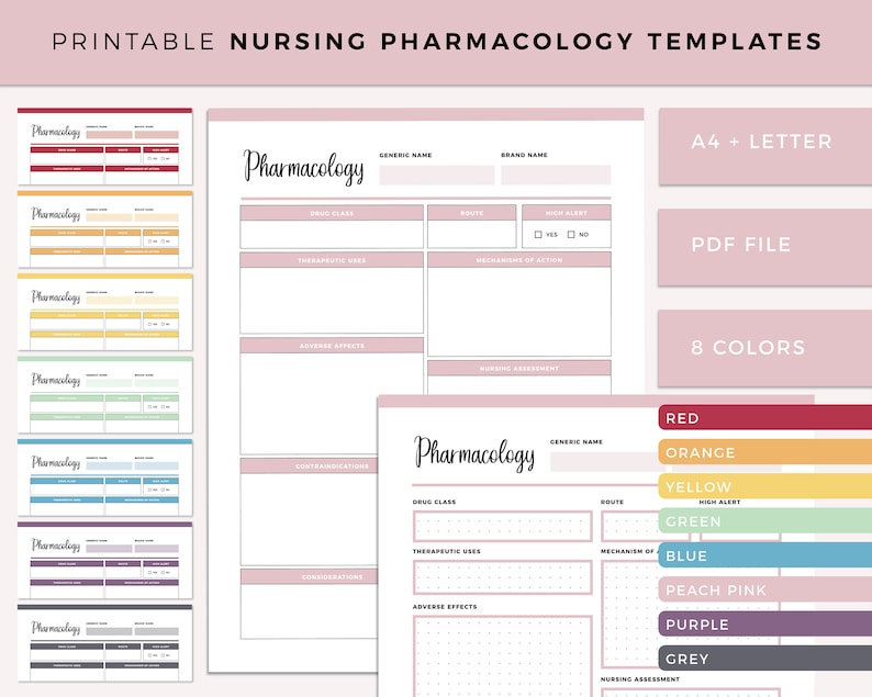 Printable Pharmacology Template for Nursing Student Student - Etsy