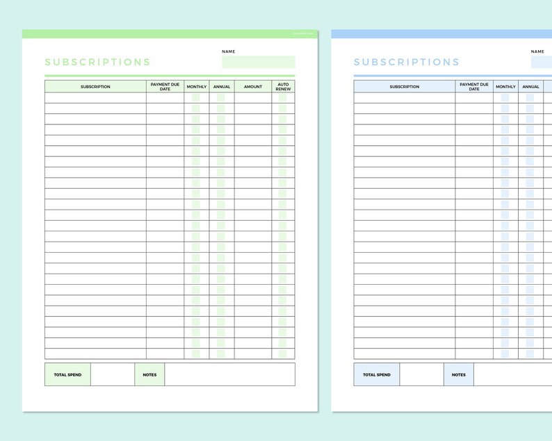 Editable Subscription Tracker Printable, Fillable Account Tracker ...