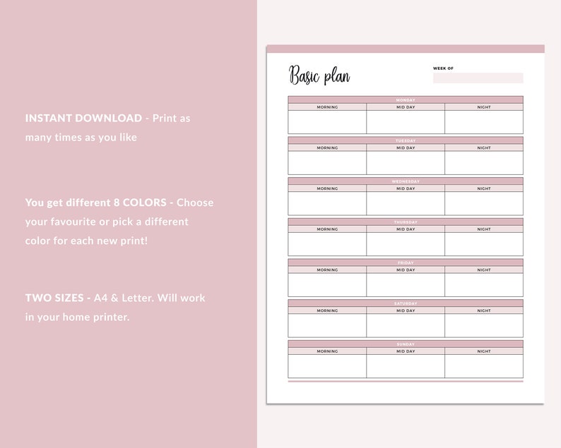Printable Basic Weekly Planner Simple Week Overview Week - Etsy