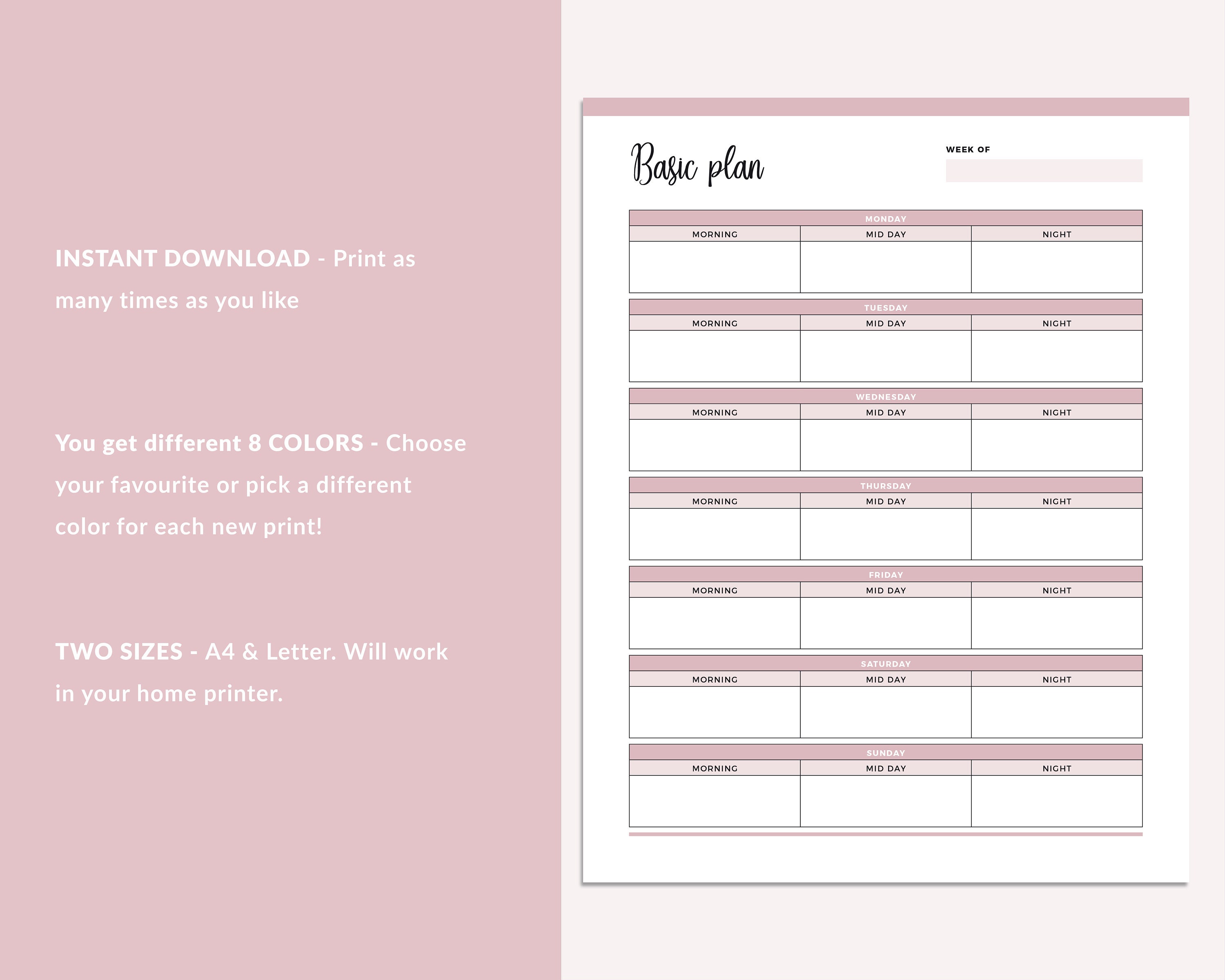 Printable Basic Weekly Planner, Simple Week Overview, Week Organizer ...