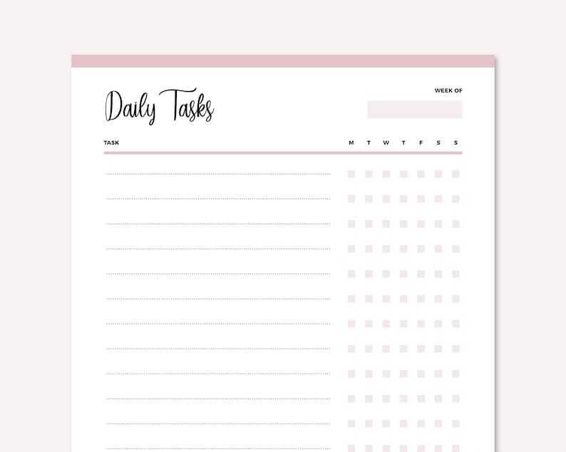 Daily Checklist Printable Daily Task Checklist Print at Home - Etsy