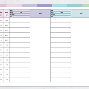 Printable 2 Patient Nurse Planner, Nursing Patient Care Chart, Hourly ...