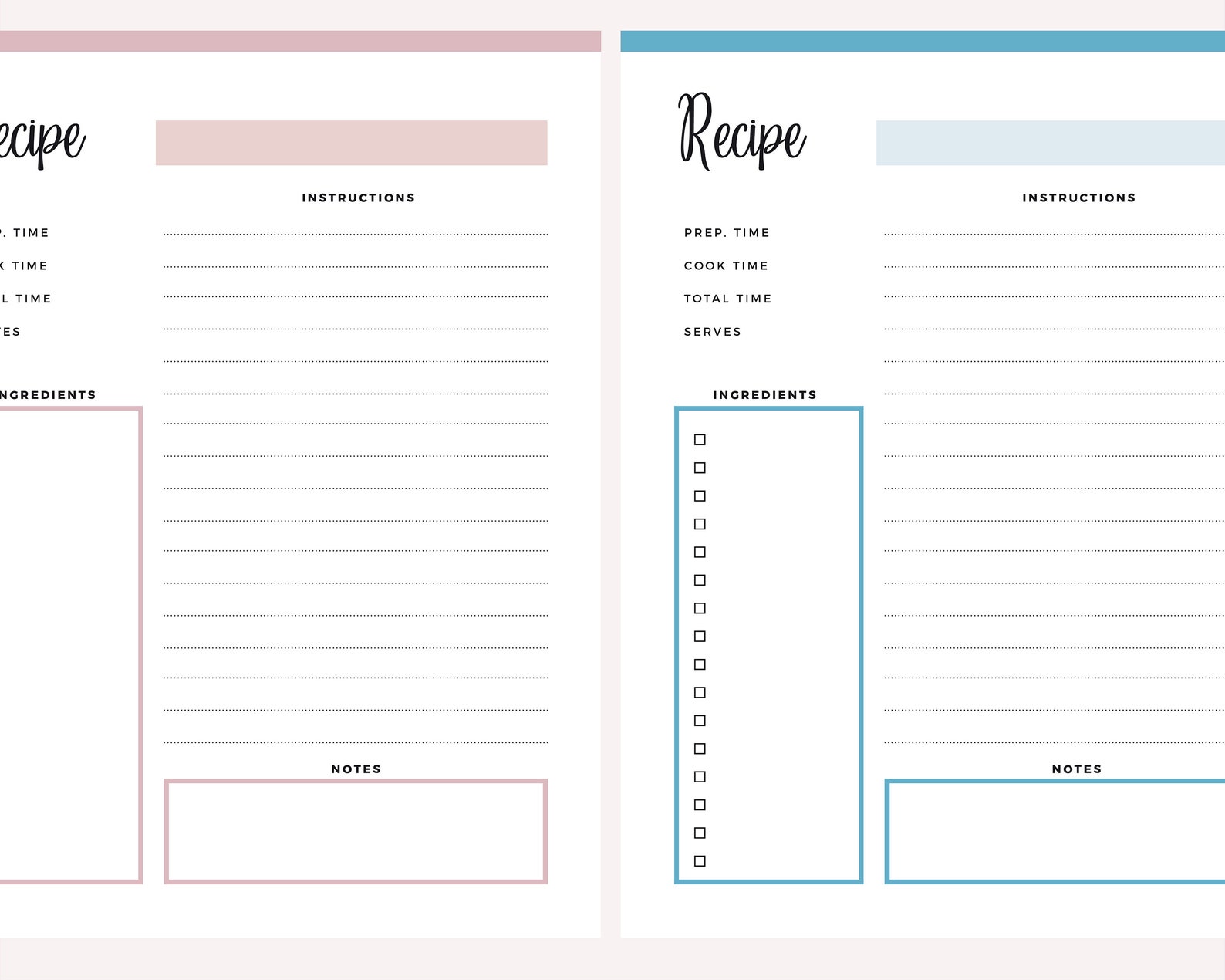 Printable Recipe Template Blank Recipe Page Cooking List - Etsy