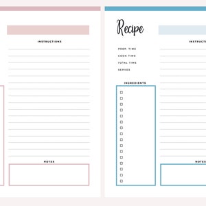 Printable Recipe Template, Blank Recipe Page, Cooking List Sheet ...