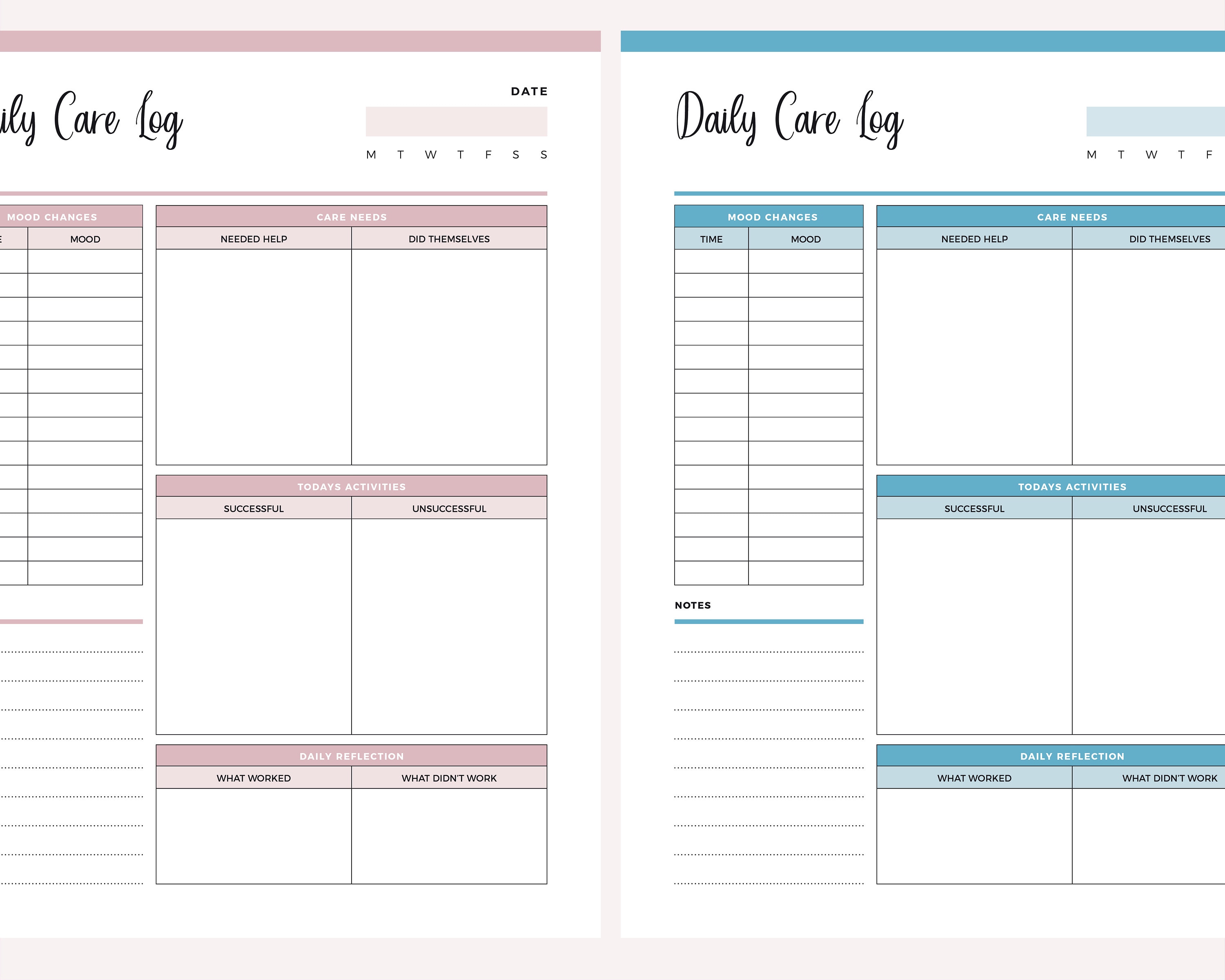 Printable Daily Care Log Journal for Special Needs Carers - Etsy Australia
