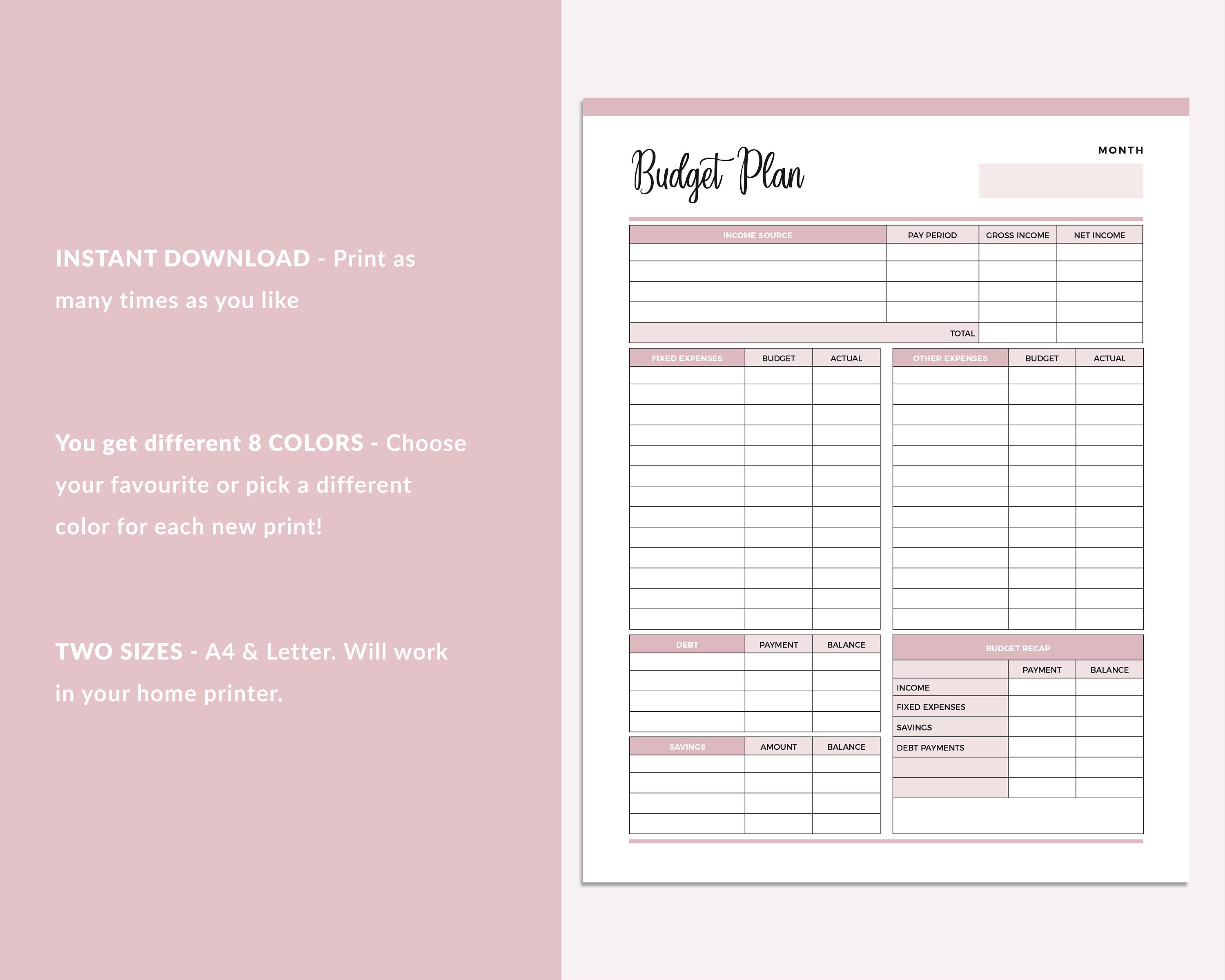 Printable Monthly Budget Planner, Budget Template, Finance Planner ...